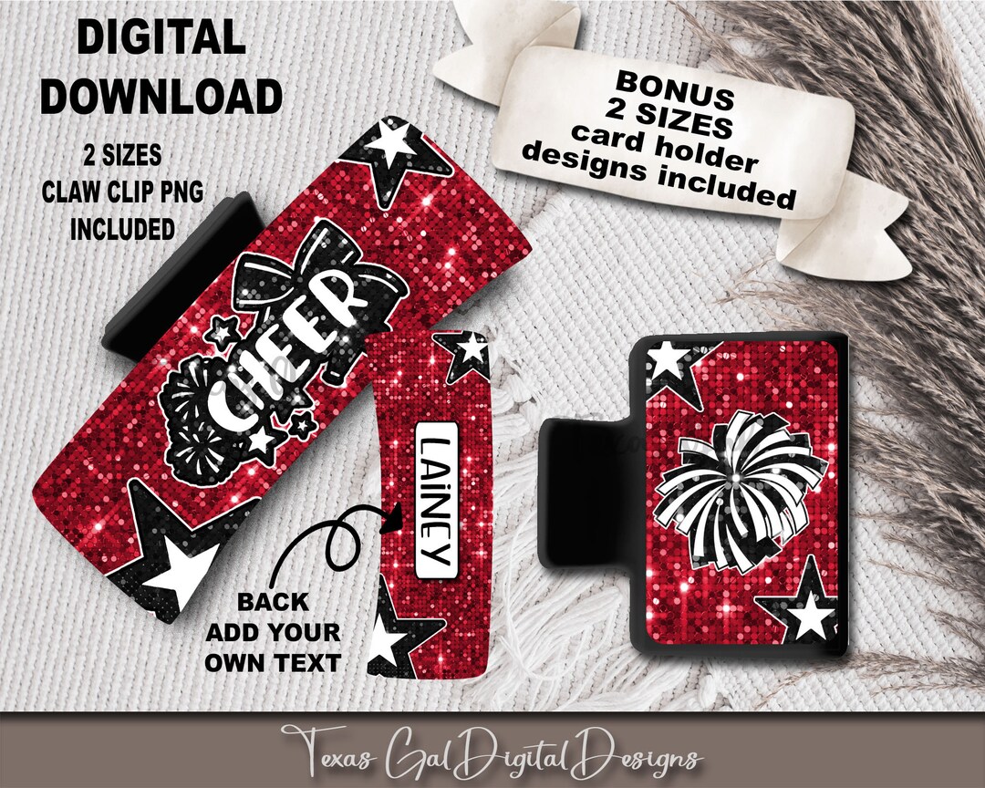 Cheer Glitter Embroidery Hair Clip Sublimation Design, Large and Small ...