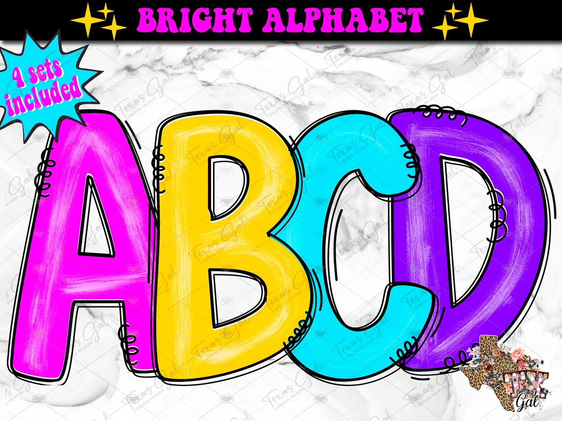 Highlighted Doodle Alphabet PNG, Alpha Bundle Set, Doodle Letters ...