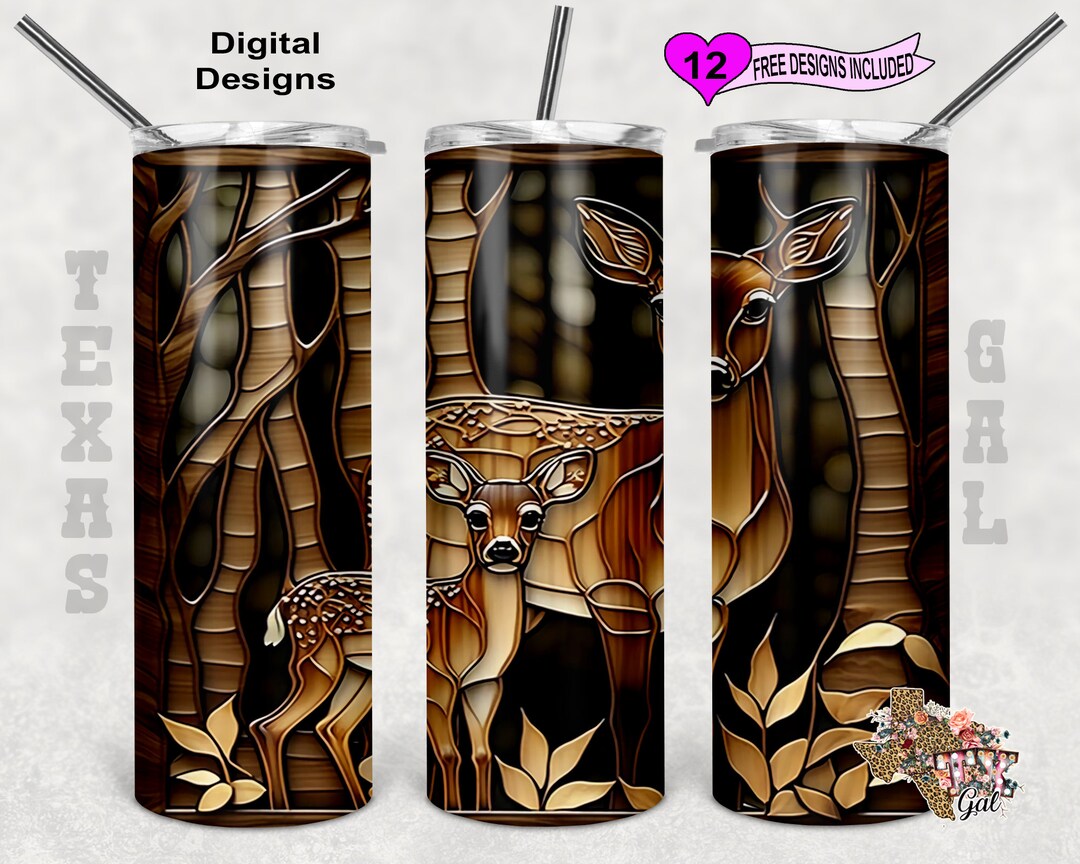 Stain Glass Tumbler Wrap, Deer Stain Glass, 20oz Sublimation Tumbler ...