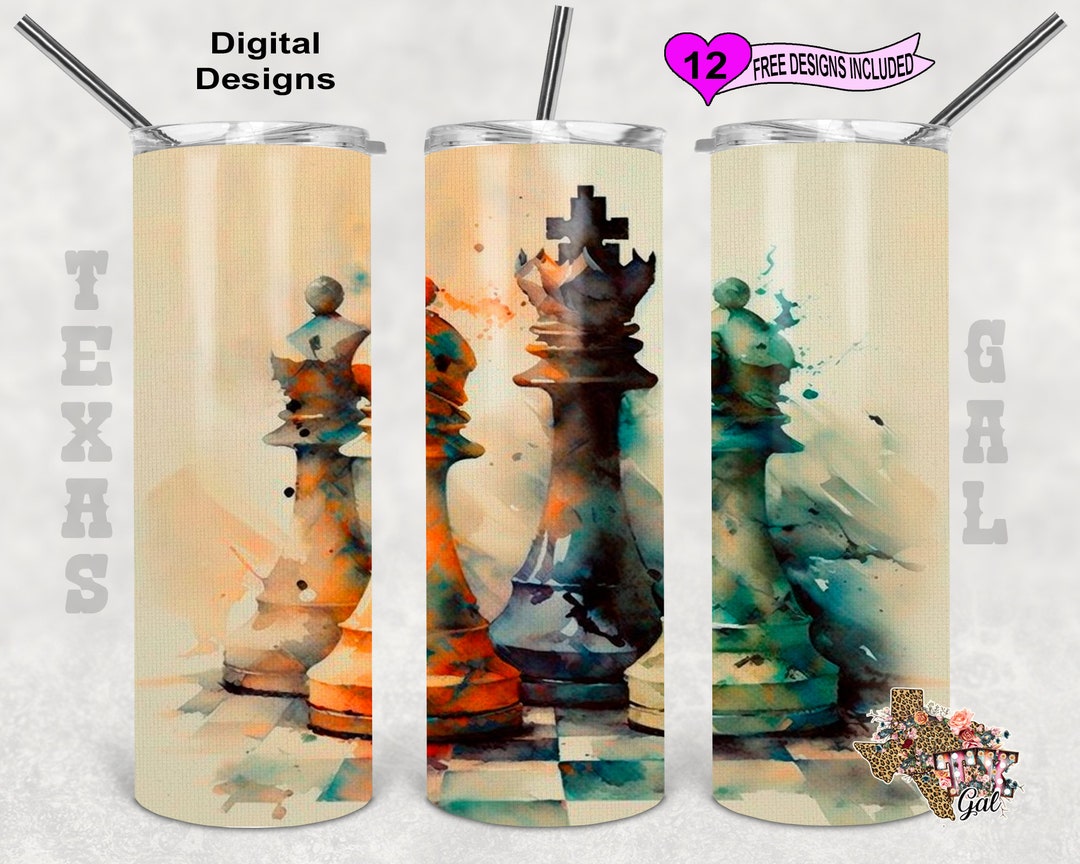 Chess Tumbler Wrap, Watercolor Tumbler Wrap, 20oz Sublimation Tumbler ...