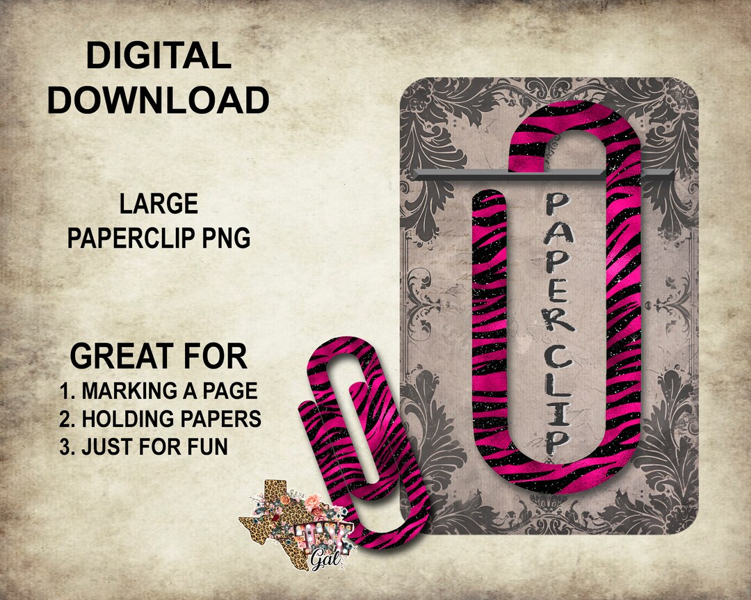 Large Paperclip Sublimation, Hot Pink Black Paperclip PNG, Zebra Stripe ...