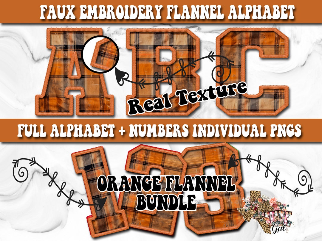 Faux Embroidered Flannel Alphabet Set, Orange Flannel Embroidered ...