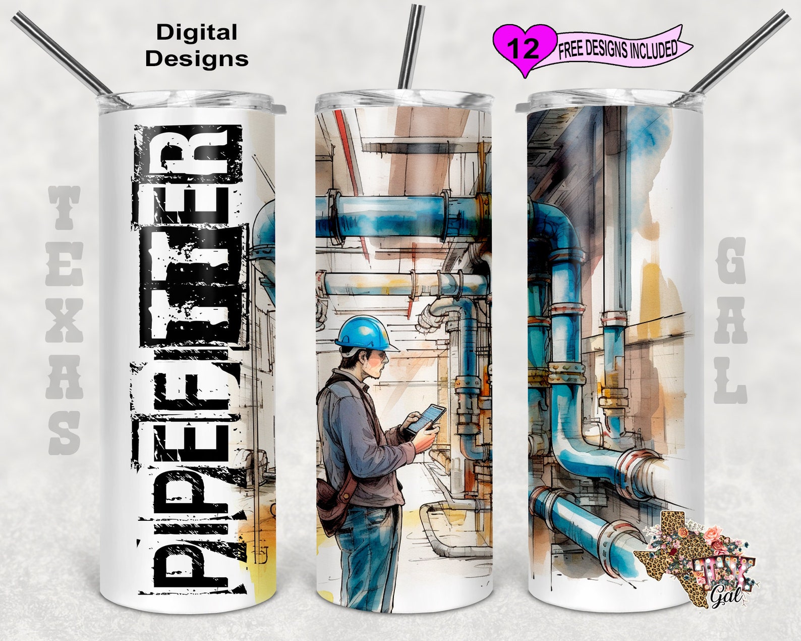 Pipefitter Tumbler Wrap, Watercolor Tumbler Wrap, 20oz Sublimation ...