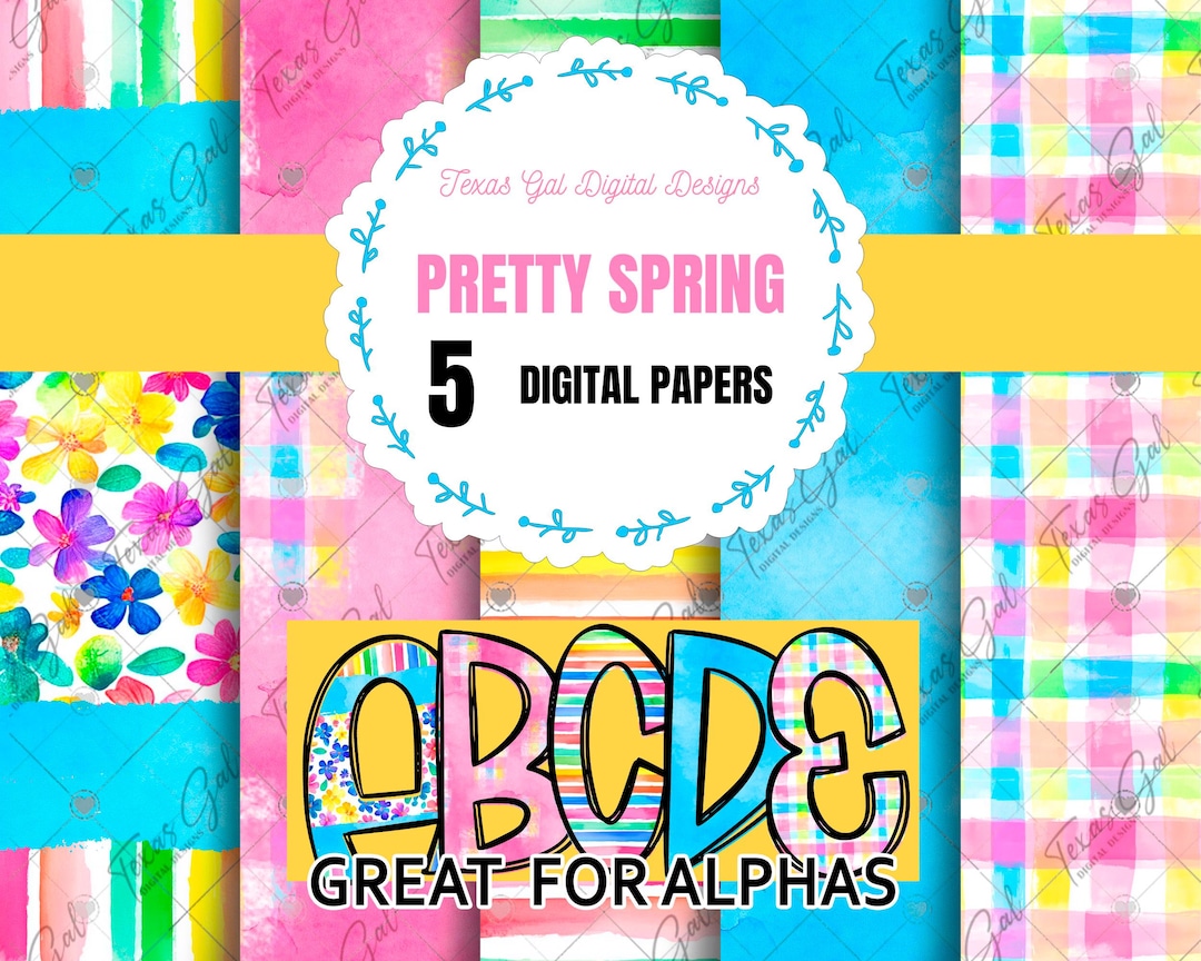 Spring Floral Digital Paper Bundle, Alphabet Digital Paper, Background ...