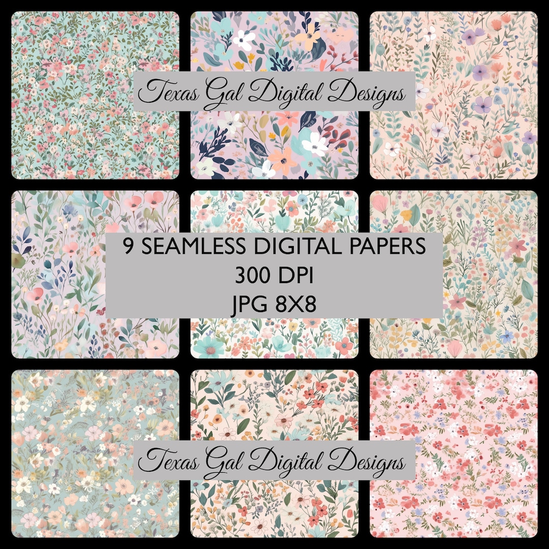 Spring Flowers Digital Paper, 9 Seamless Pastel Floral Patterns, Spring ...