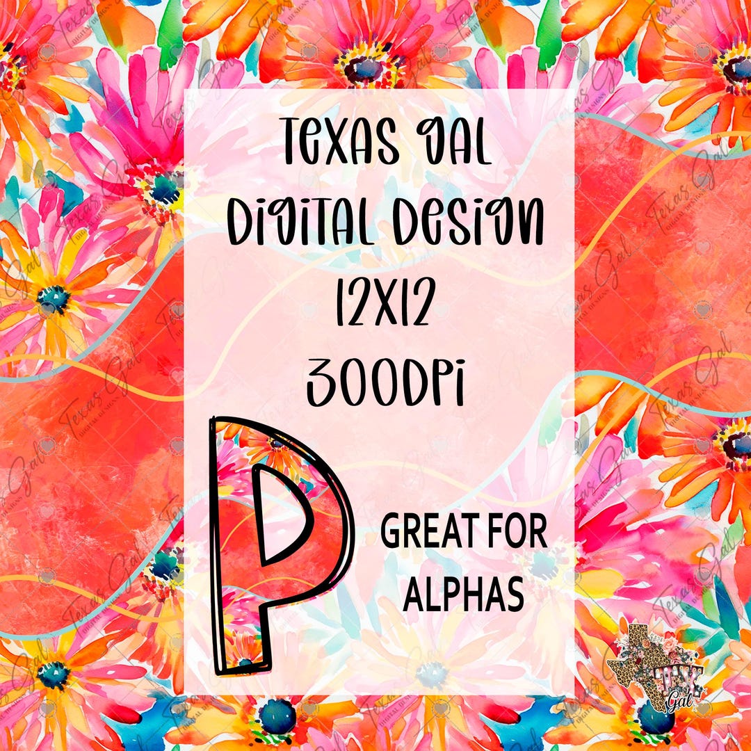 Floral Orange Pink Digital Paper, Alphabet Digital Paper, Background ...