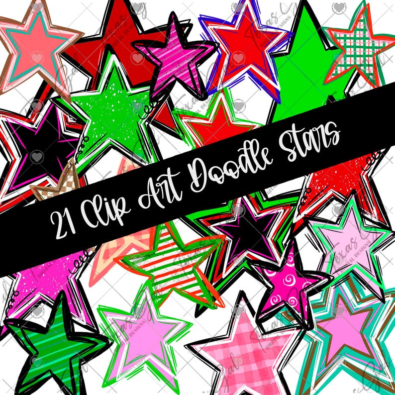 Clip Art Doodle Stars Bundle PNG, Hand Drawn, 21 Elements, Digital - Etsy