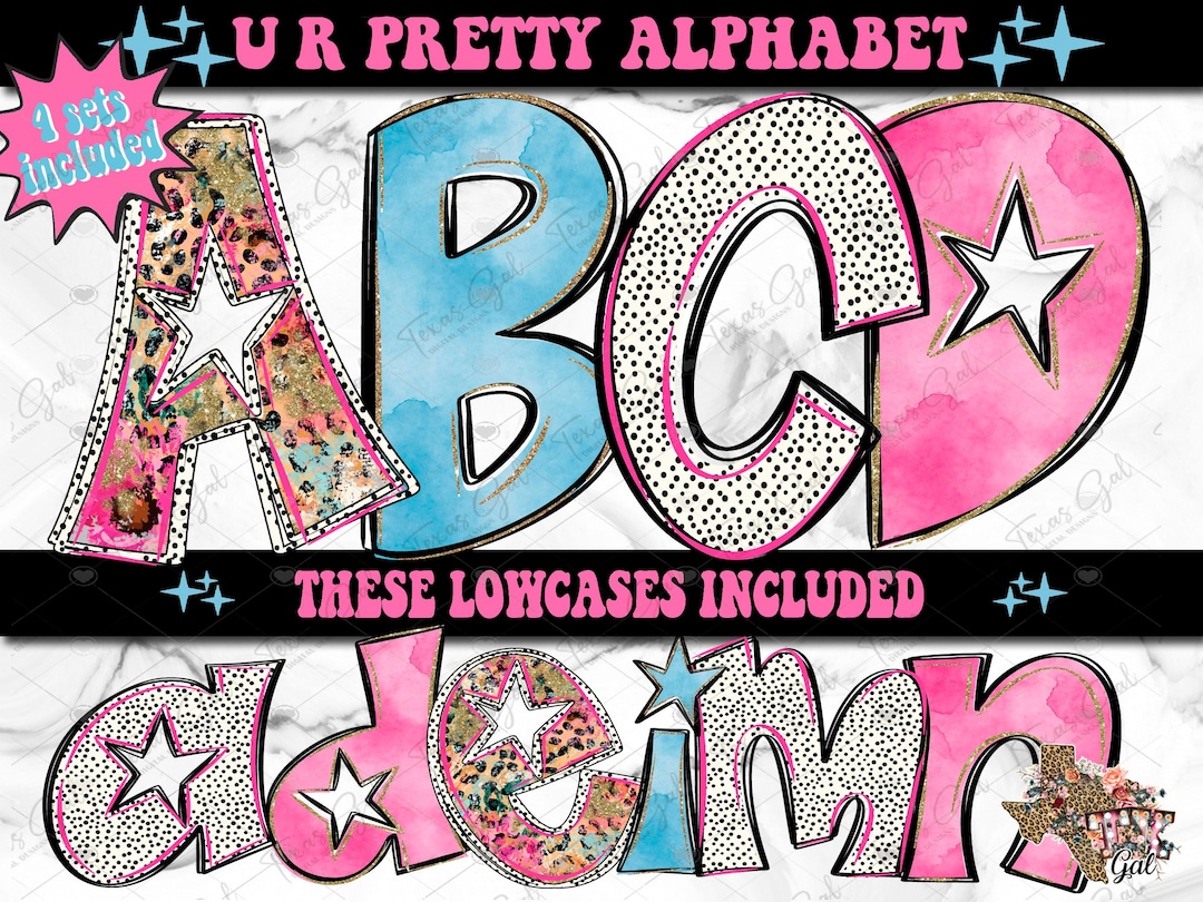 Floral Retro Doodle Alphabet, Leopard Alpha Set, Alpha Bundle Set ...