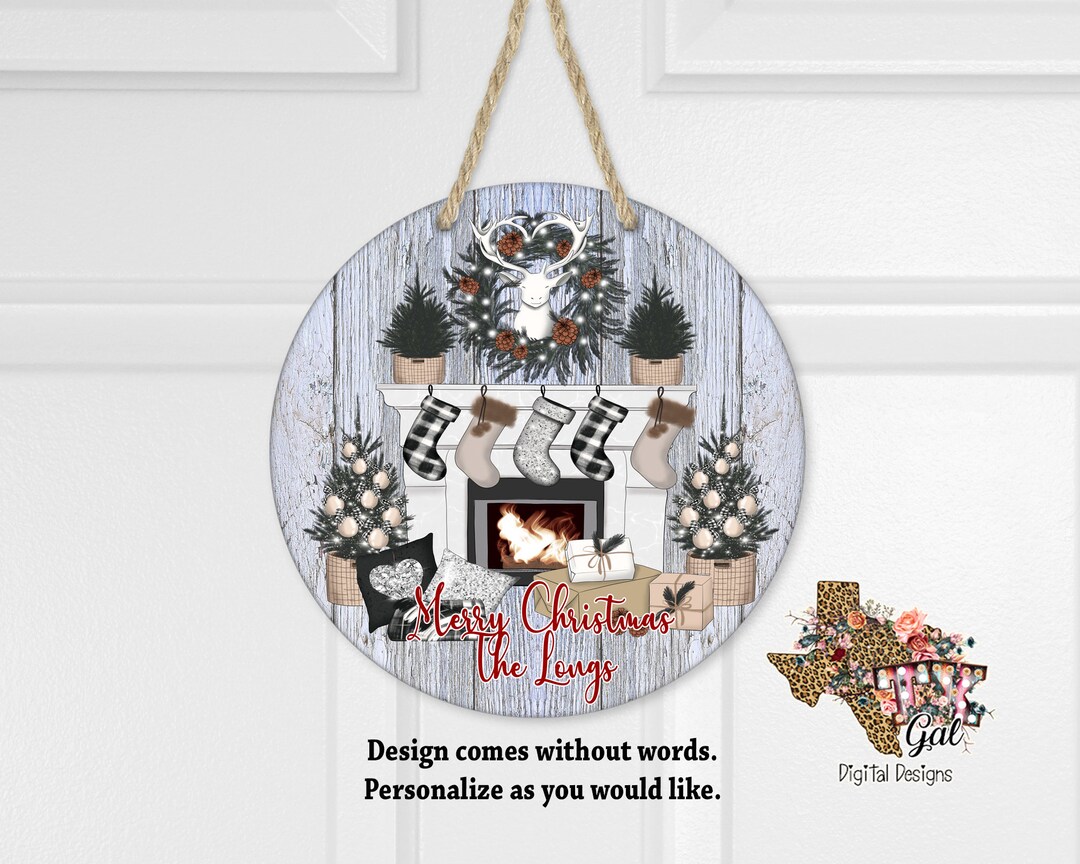 Merry Christmas Fireplace 12 Inch Door Hanger Sublimation Digital ...