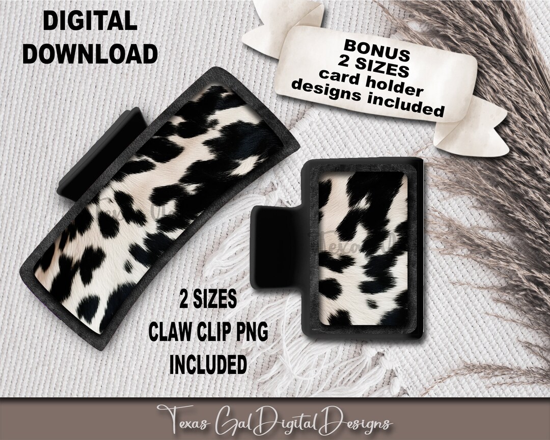 Black Cow Print Hair Clip Sublimation Design, Large and Small Hair Claw ...