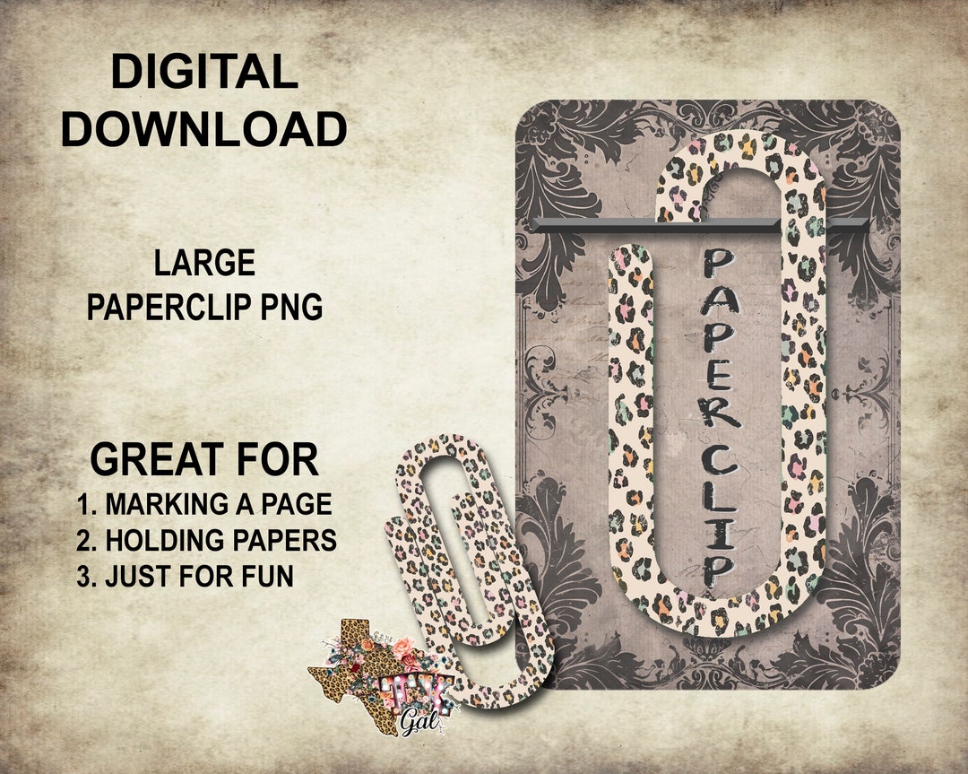 Large Paperclip Sublimation, Leopard Paperclip PNG, Retro Paperclip PNG ...