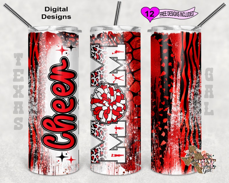 Cheer Mom Tumbler Wrap, Cheer Mom Tumbler PNG, Red and Black Cheer ...