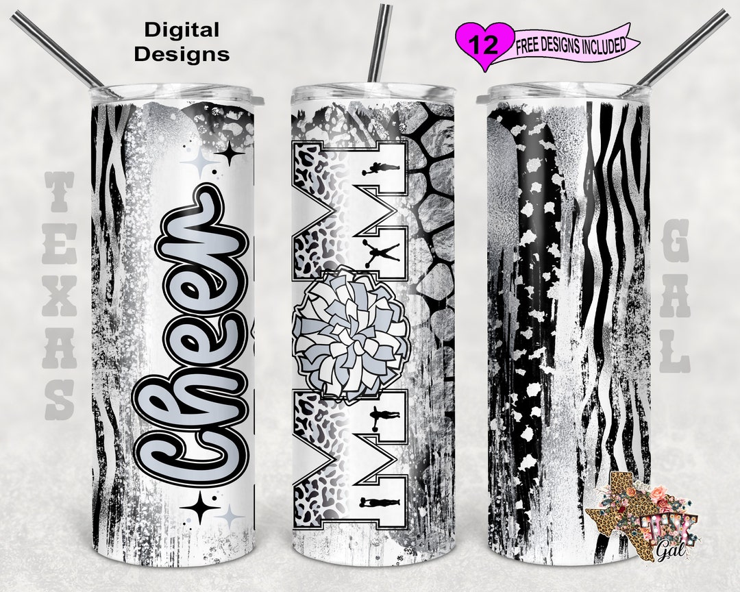 Cheer Mom Tumbler Wrap, Cheer Mom Tumbler PNG, Silver Black Cheer ...