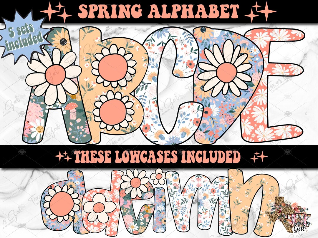 Spring Flower Doodle Alphabet PNG, Alpha Bundle Set, Doodle Letters ...