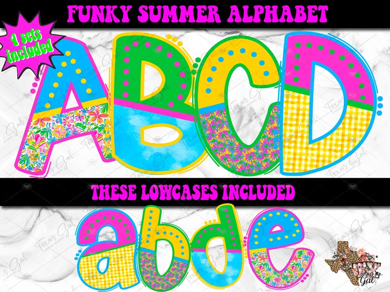 Funky Summer Doodle Alphabet, Fun Bright Color Alpha Set, Alpha Bundle ...