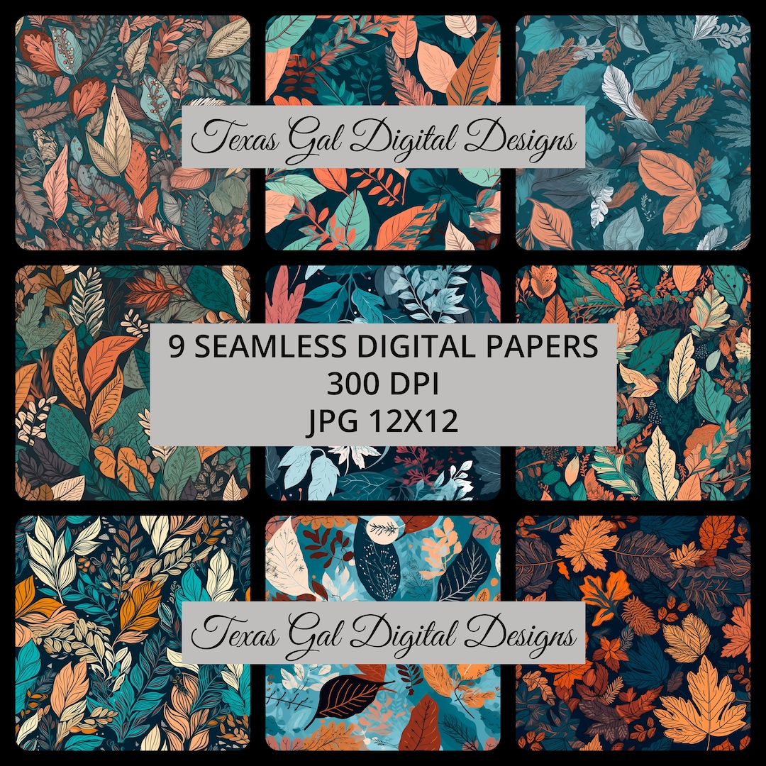 Leaves Digital Paper, 9 Seamless Leaves Patterns Digital Paper ...