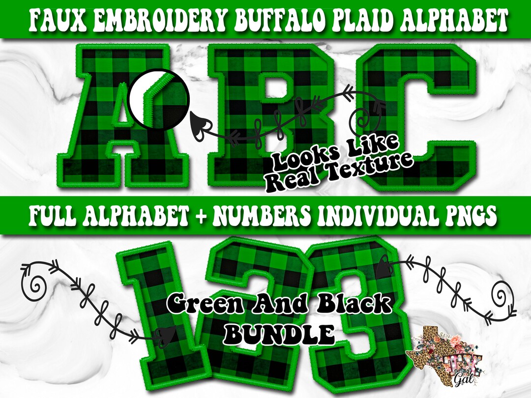 Faux Embroidered Buffalo Plaid Alphabet Set, Green Buffalo Plaid ...