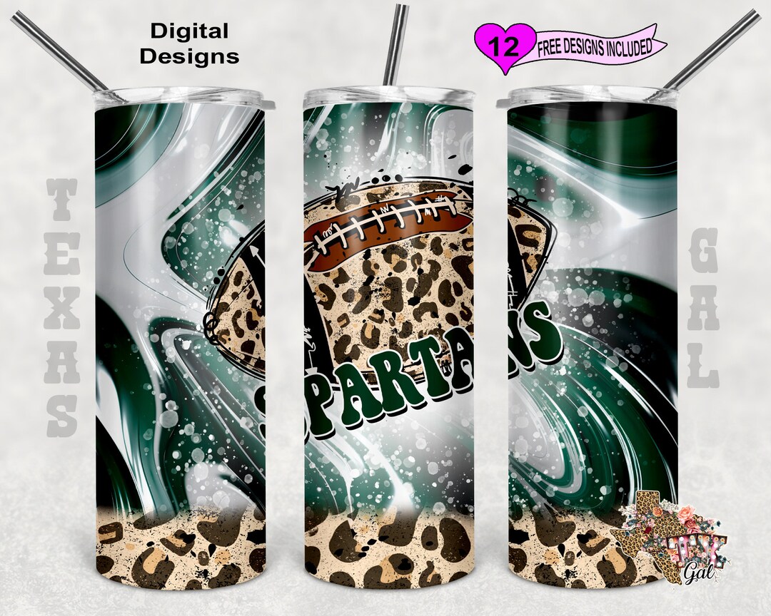 Football Spartans Tumbler Wrap, Green and Grey Tumbler, Watercolor ...