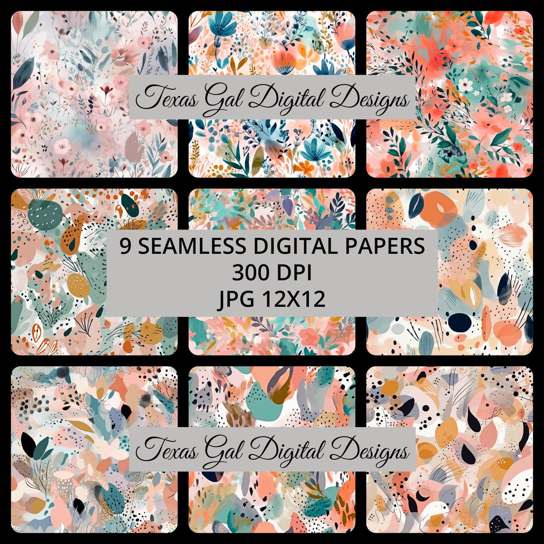 Boho Abstract Digital Paper, 9 Seamless Boho Patterns Digital Paper ...
