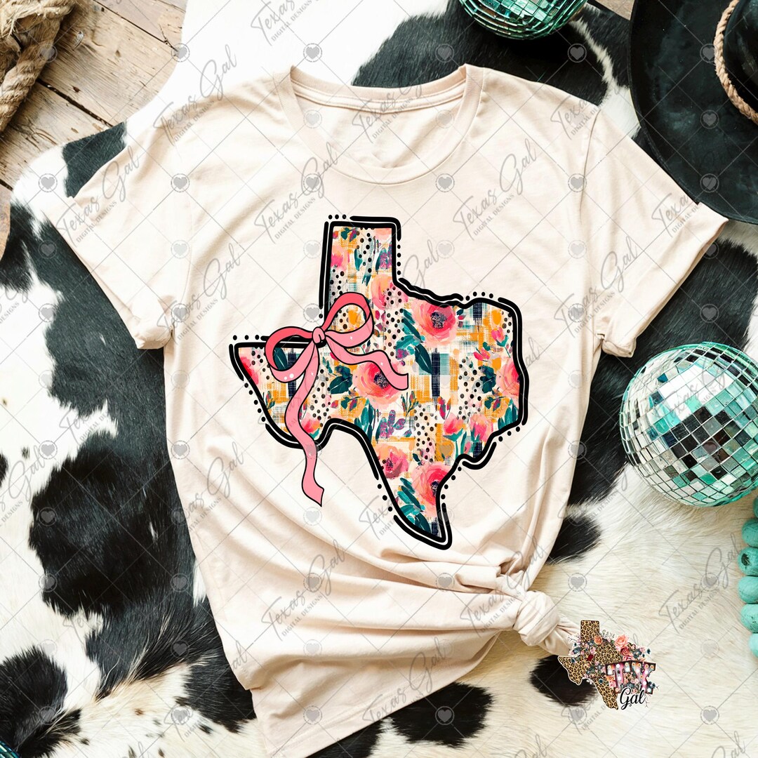 Texas With Flowers PNG, Texas With A Coquette Bow PNG, State Png ...