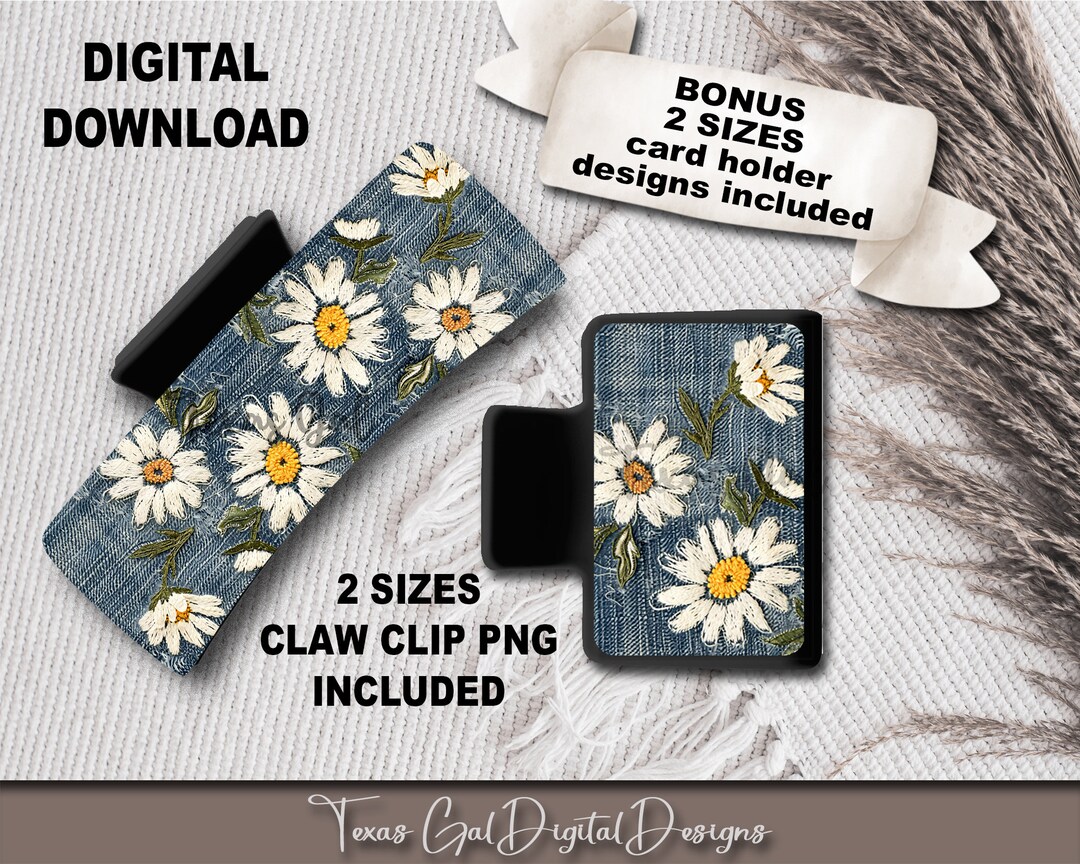 Denim Hair Clip Sublimation, Daisies Hair Clip, Large Small Hair Claw ...