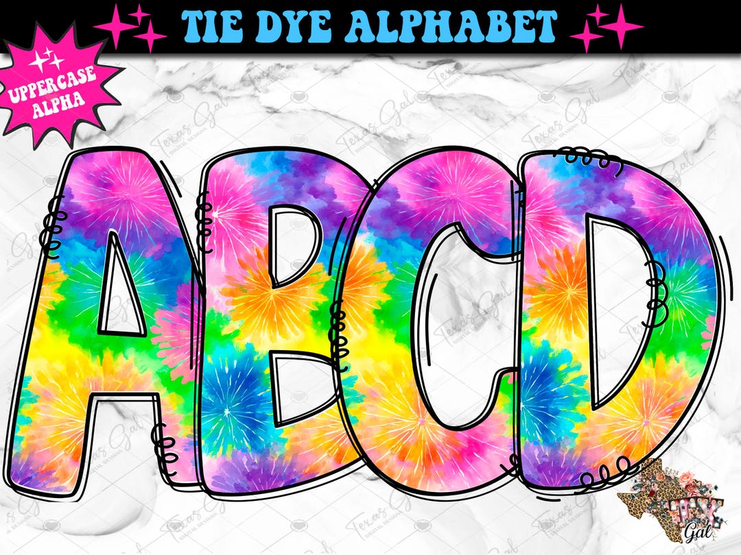 Tie Dye Doodle Alphabet PNG, Alpha Bundle, Doodle Letters, Commercial ...