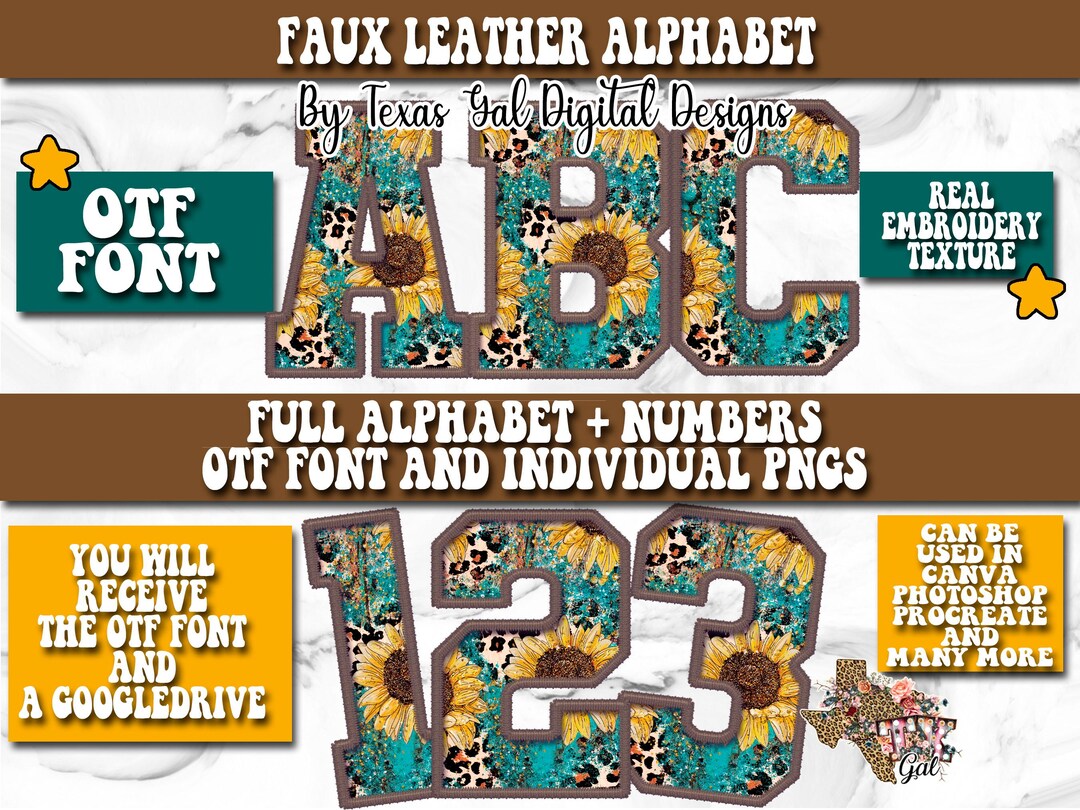Embroidery Sunflowers OTF Font Alphabet, Faux Embroidery, Athletic Font ...