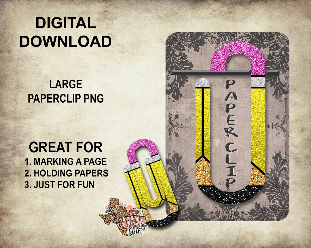 Large Paperclip Sublimation, Pencil Glitter Paperclip PNG, School ...