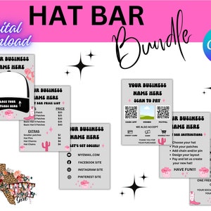 Trucker Hat Bar Editable Template Bundle, Hat Bar Printable Templates ...