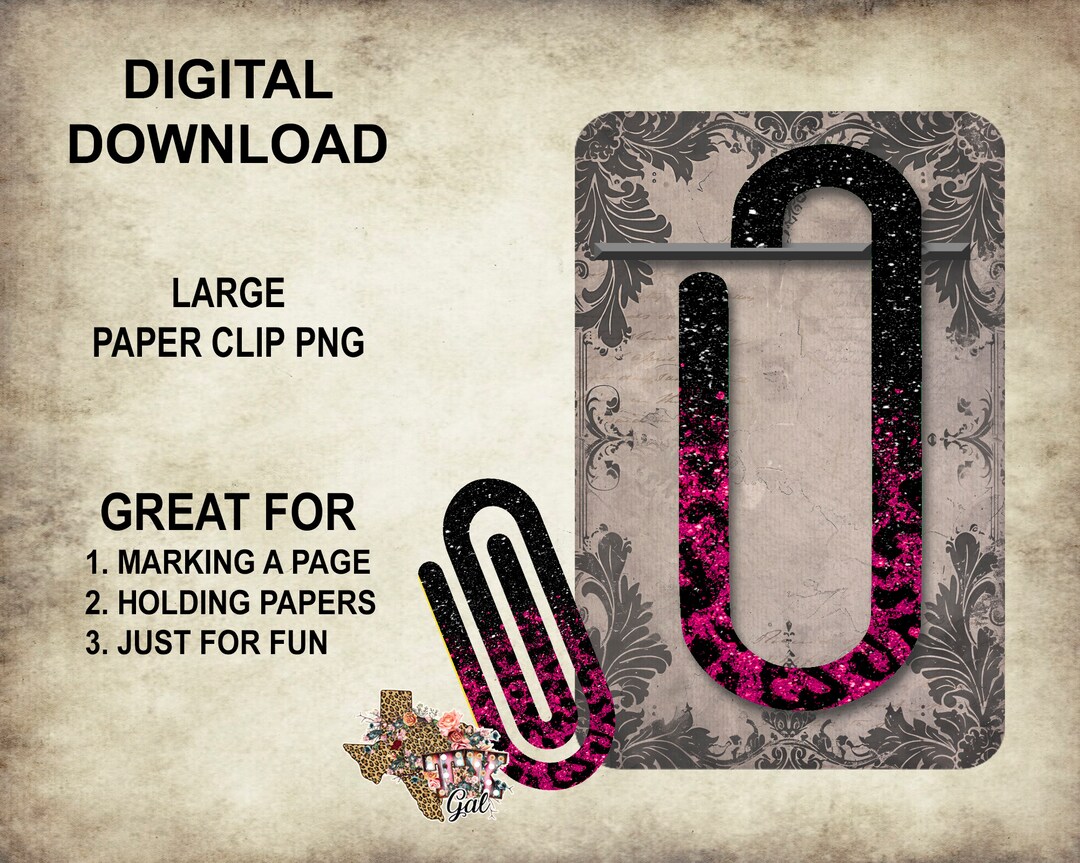 Large Paperclip Sublimation, Pink Black Leopard Paperclip PNG, Glitter ...
