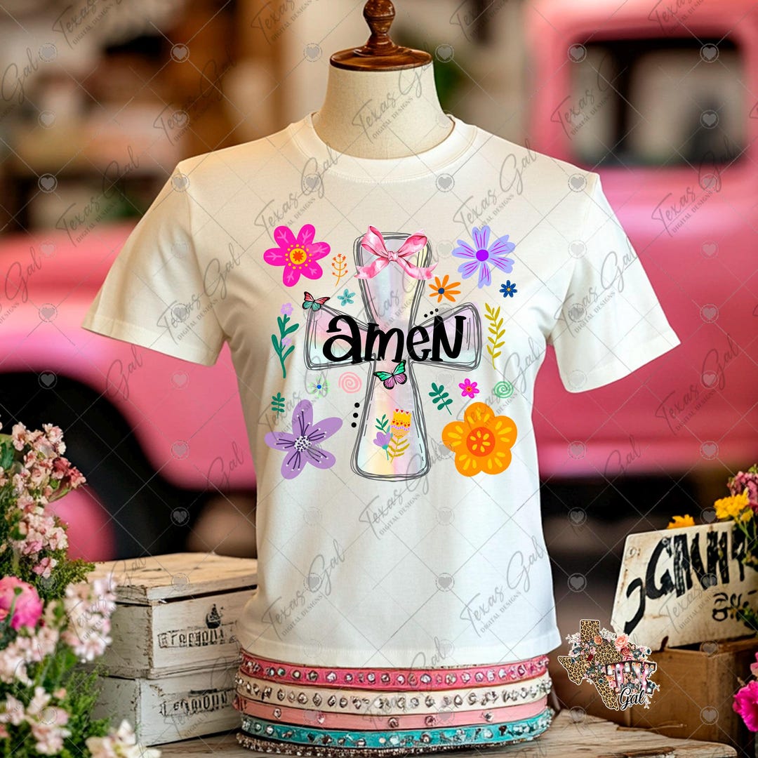 Amen PNG, Boho Floral Cross Png, Cross Png, Floral Png, Christian ...