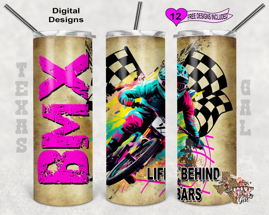 BMX Tumbler Wrap, Life Behind Bars Tumbler, Dirt Bike Wrap, Watercolor ...