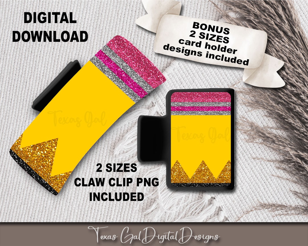 Pencil Hair Clip Sublimation Design, Large and Small Hair Claw PNG ...