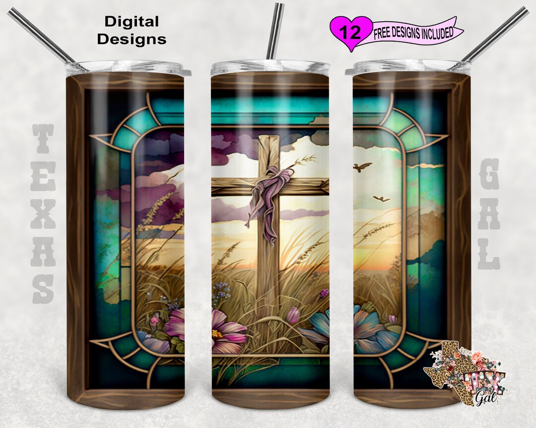 Stain Glass Tumbler Wrap, Cross Tumbler Wrap, Christian Tumbler Design ...