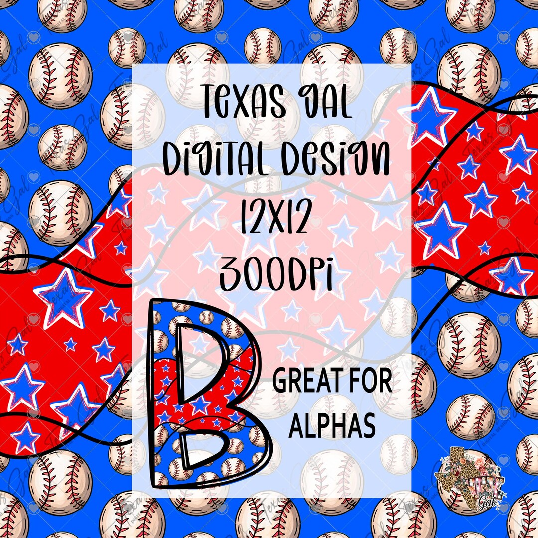 Baseball and Stars Digital Paper, Alphabet Digital Paper, Background ...