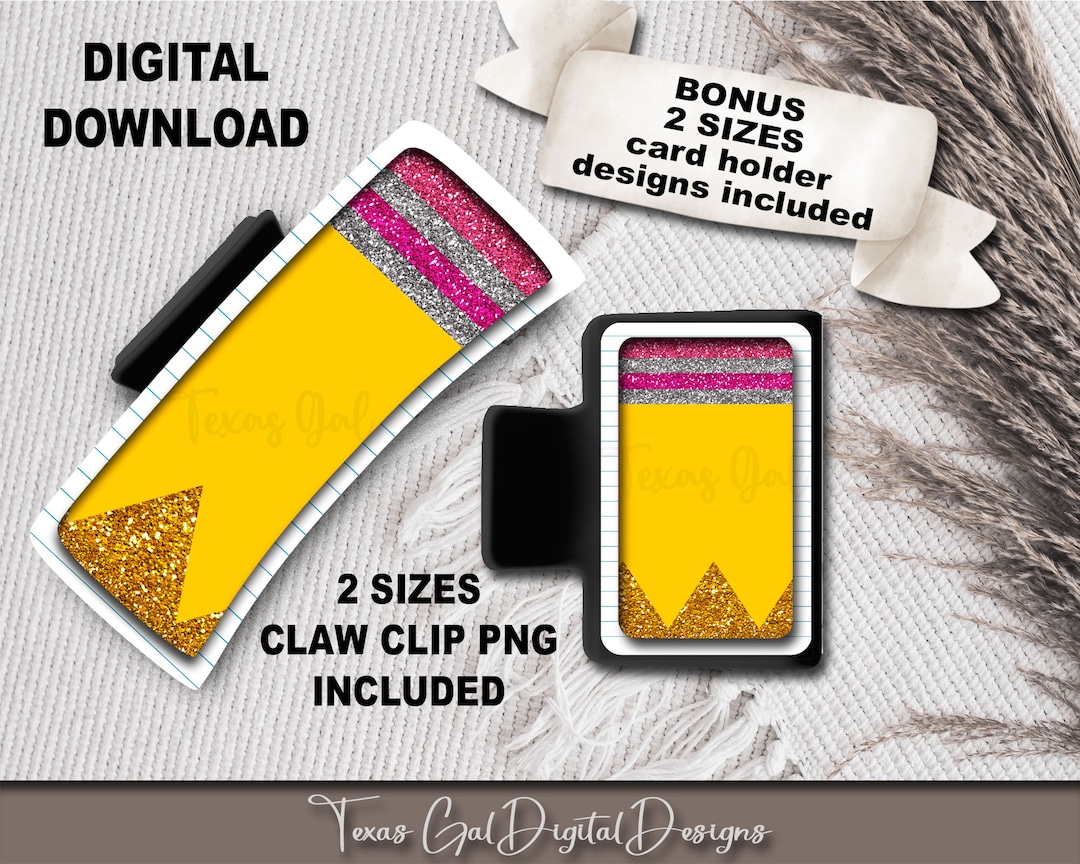 Pencil Hair Clip Sublimation Design, Large and Small Hair Claw PNG ...