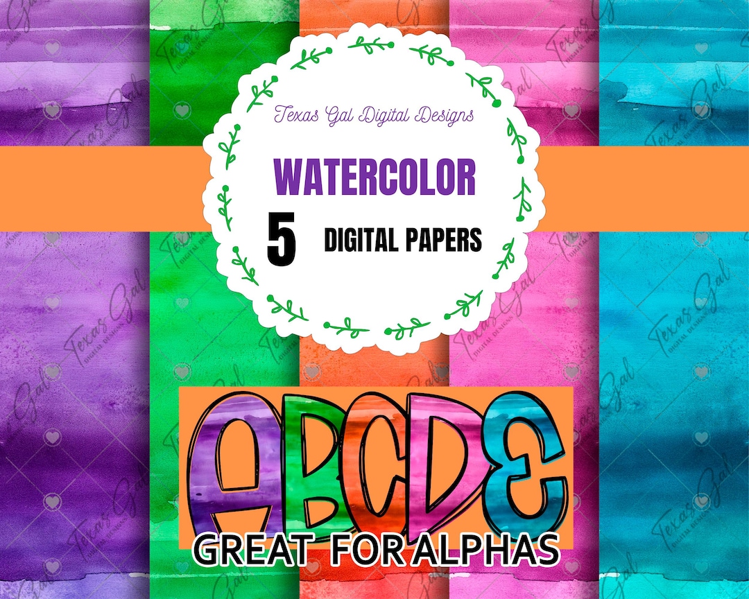 Watercolor Digital Paper Bundle, Alphabet Digital Paper, Background ...
