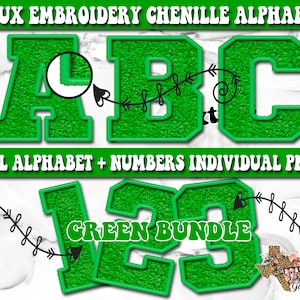 Faux Embroidered Chenille Alphabet Set, Green Chenille Embroidered ...