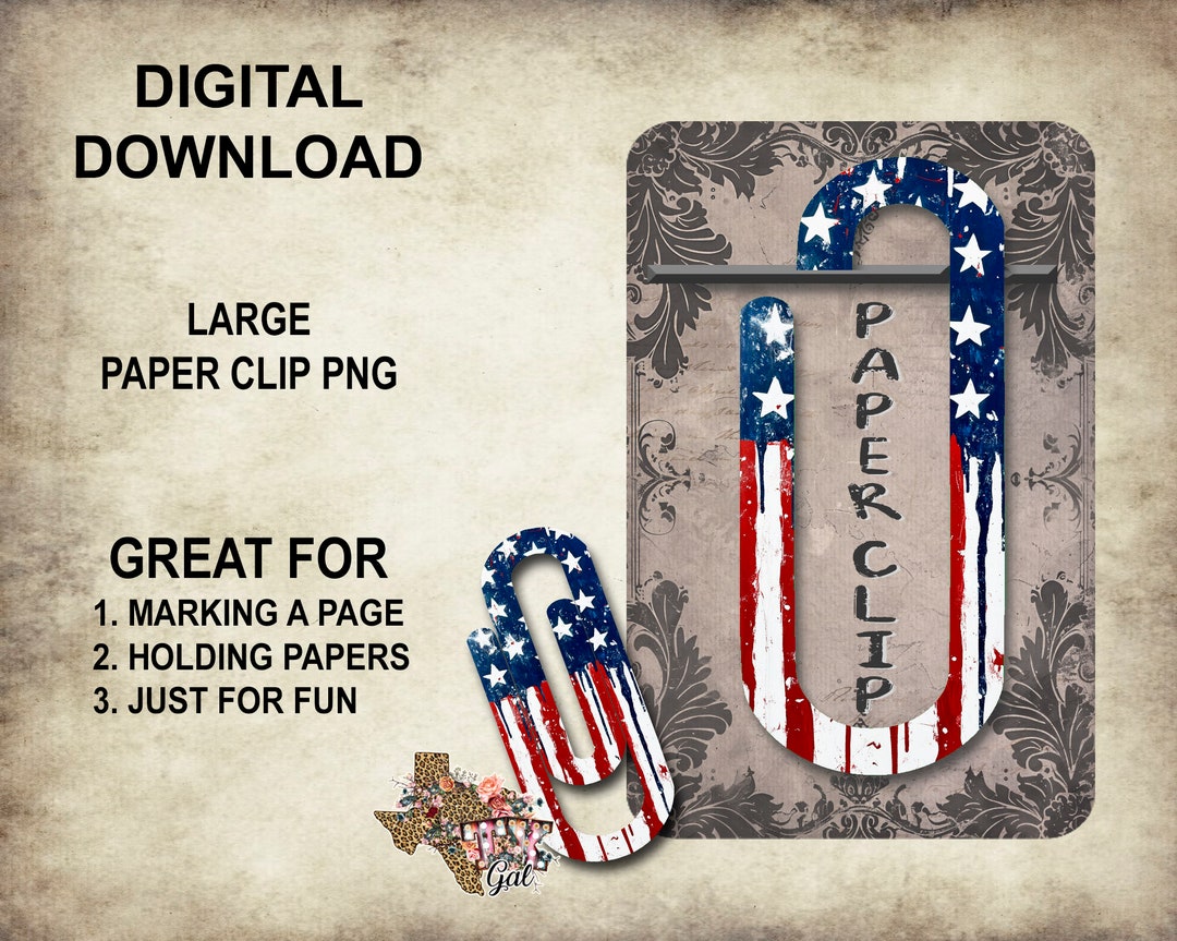 Large Paperclip Sublimation, Flag Paperclip PNG, Red White Blue ...
