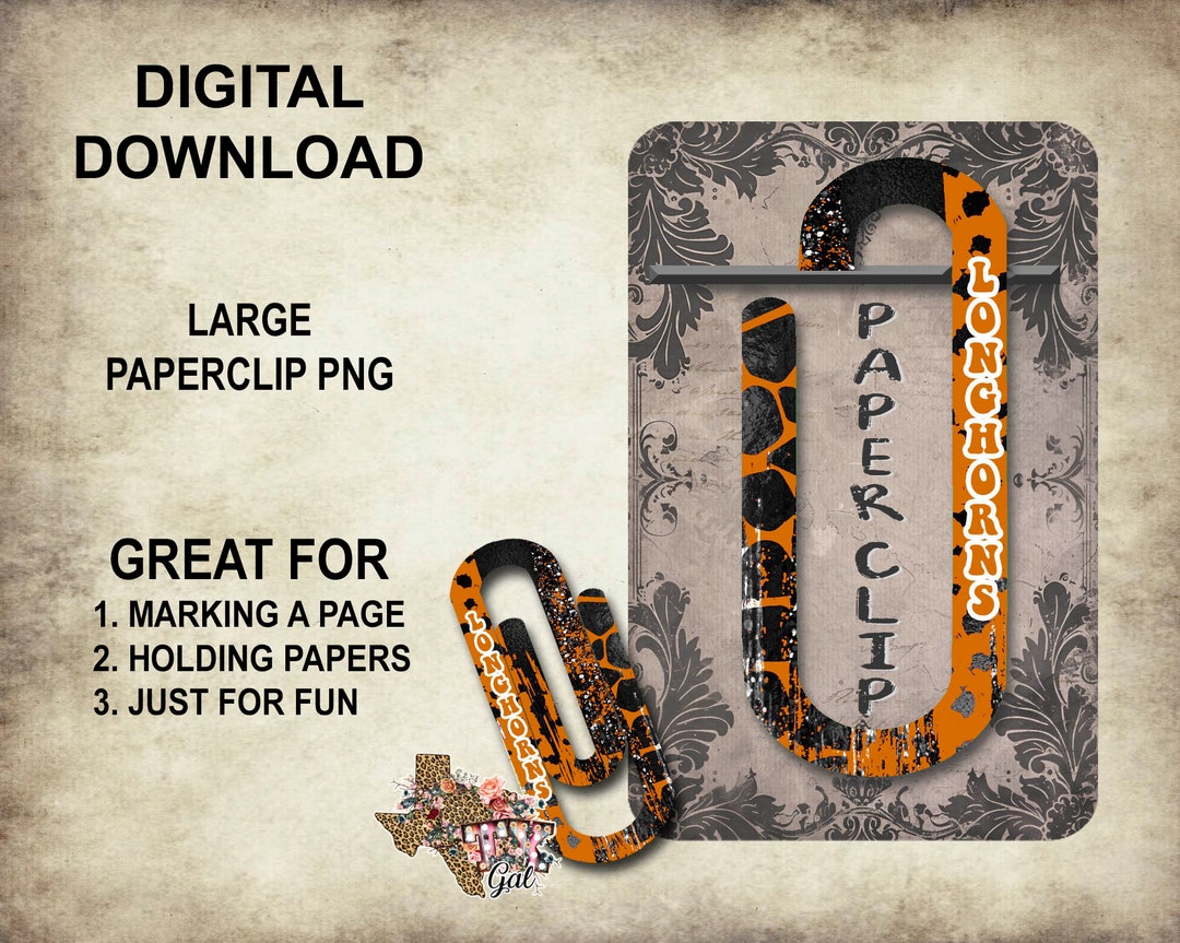 Large Paperclip Sublimation, Longhorns Paperclip, Orange Black ...