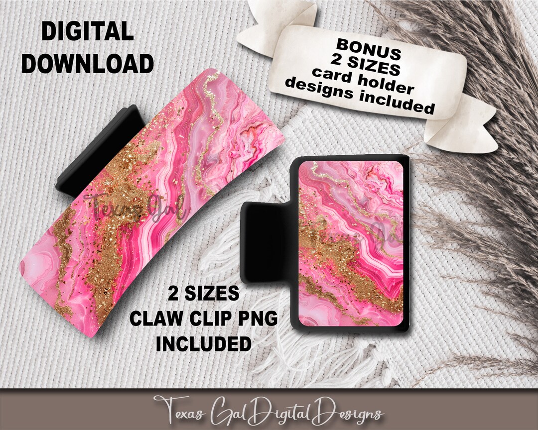 Pink Gold Glitter Hair Clip Sublimation Design, Large Small Hair Claw ...