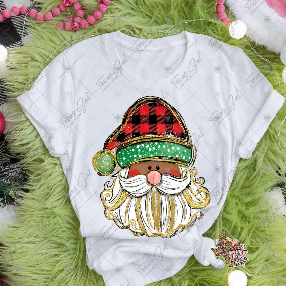 Santa PNG, Dark Skin Santa, Hand Drawn Png, Christmas PNG, Hand Drawn ...