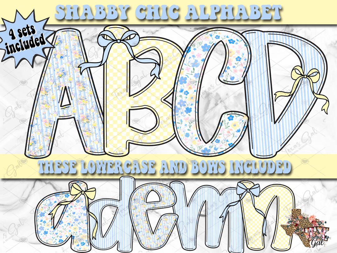 Shabby Chic Denim Doodle Alphabet, Coquette Bow Alpha Set, Alpha Bundle ...