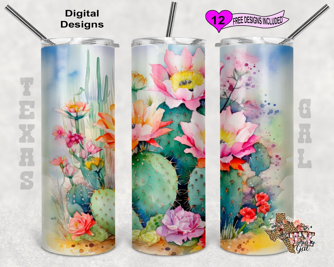 Cactus Tumbler Wrap, Watercolor Tumbler Wrap, 20oz Sublimation Tumbler ...