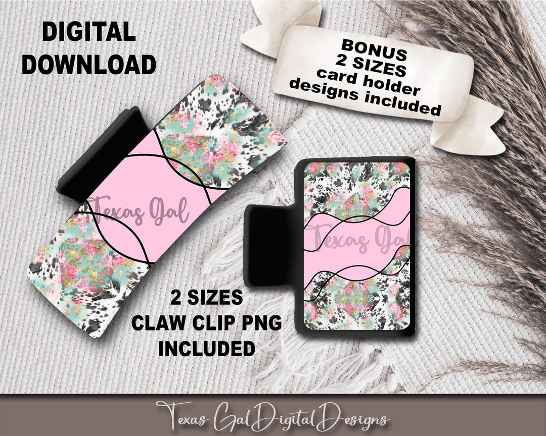 Floral Cow Print Hair Clip Sublimation Design, Large and Small Hair ...