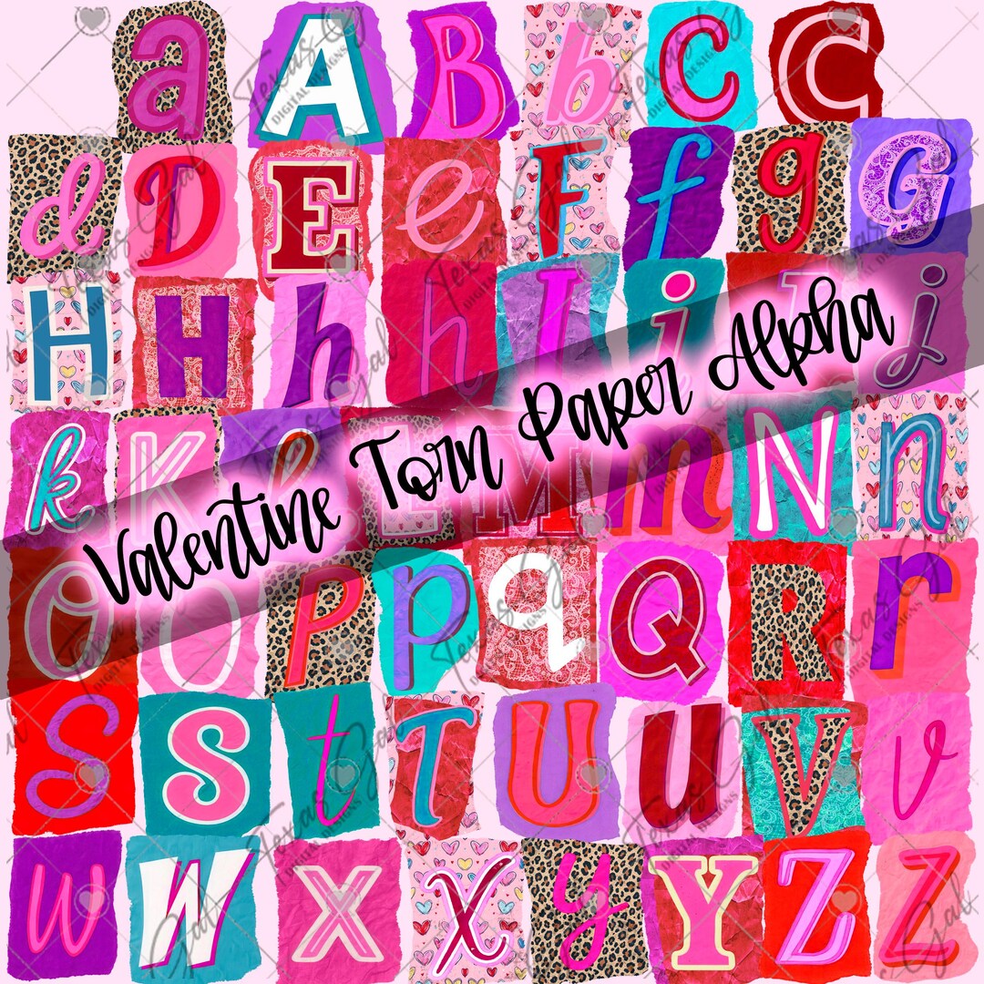 Ransom Alphabet, Valentine Torn Paper Alpha, Doodle Letters, Commercial ...