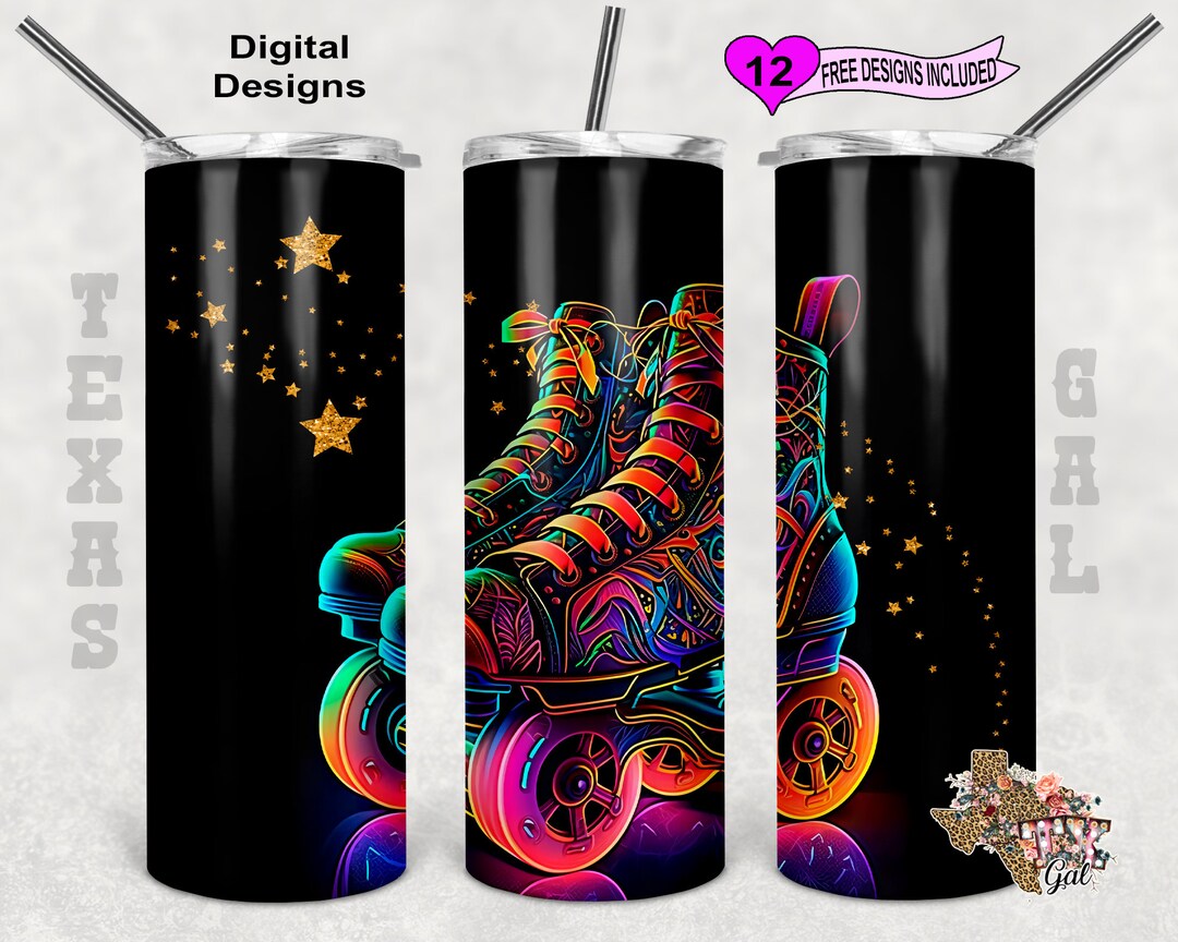 80's Tumbler Wrap, Roller Skates, 20oz Sublimation Tumbler Wrap ...