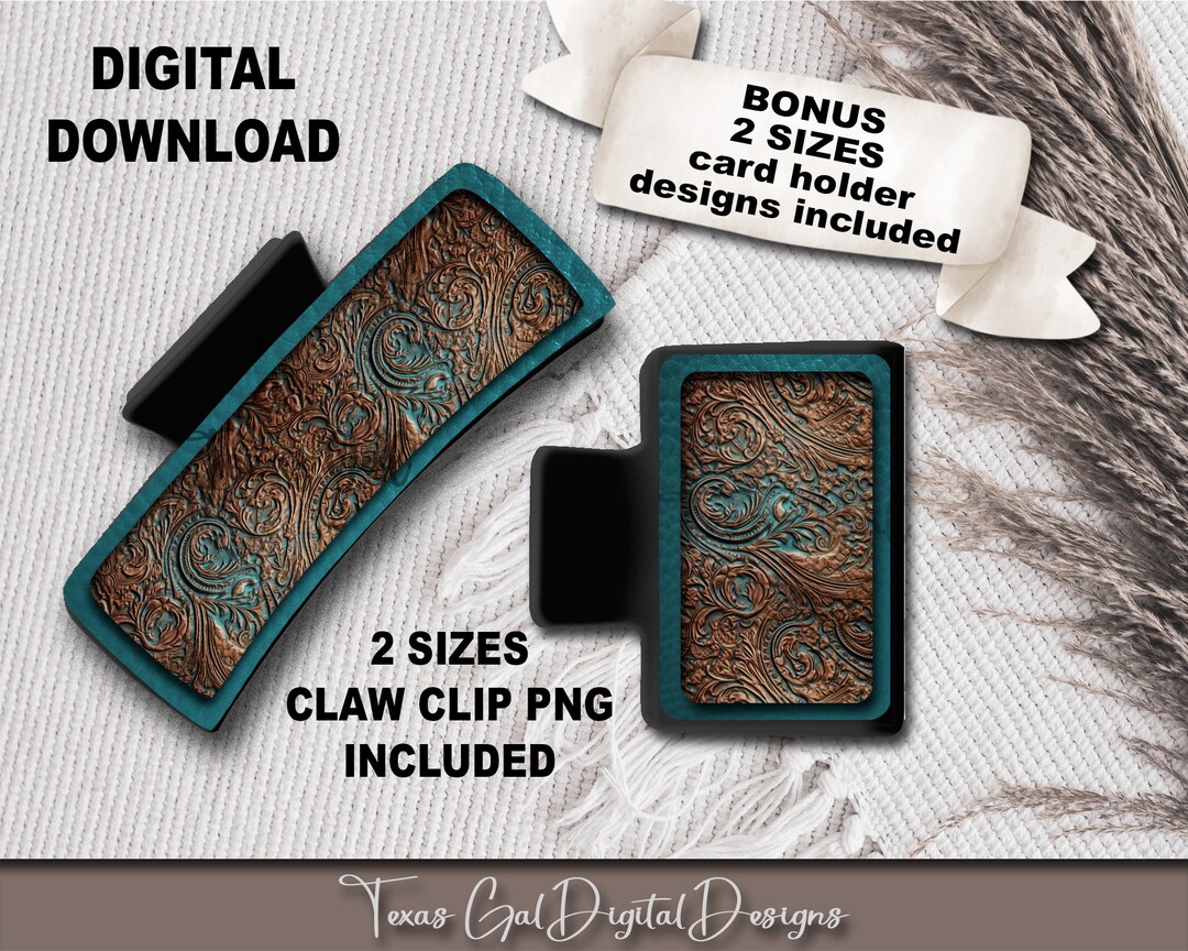 Teal Brown Leather Hair Clip Sublimation Design, Large and Small Hair ...