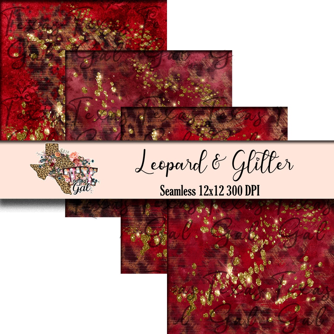 Leopard Red Gold Glitter Digital Paper Background Scrapbook Paper ...