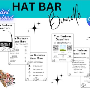Trucker Hat Bar Editable Template Bundle, Hat Bar Printable Templates ...